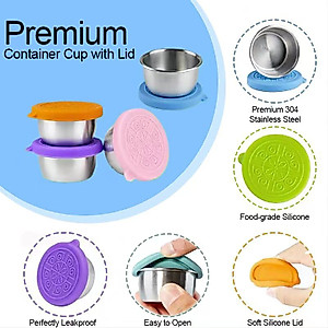 Msbjeuii Salad Dressing Container, 6Pack Sauce Cups Reusable Stainless Condiment Containers with Lids Salad Containers To Go for Lunch Box 1.6OZ