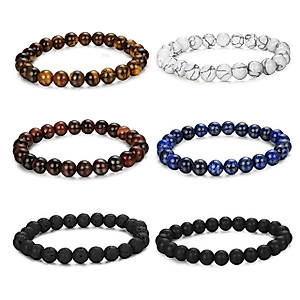 FUNRUN JEWELRY 6PCS Bead Bracelets for Men Women Natural Stone Mala Bracelet (A: 6 PCS Style1)