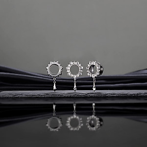 KUBOOZ Gemmed Flower Drop Eyelets Gold Plated Stainless Steel Flare Screw Back Ear Tunnels Plugs Gauges. (Silver, 0g(8mm))