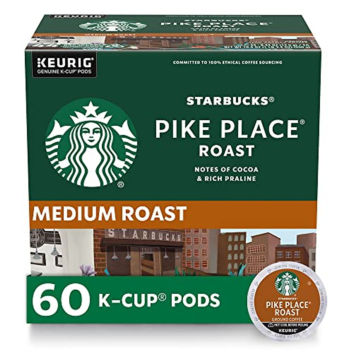Starbucks K-Cup Coffee Pods—Medium Roast Coffee—Pike Place Roast for Keurig Brewers—100% Arabica—6 boxes (60 pods total)