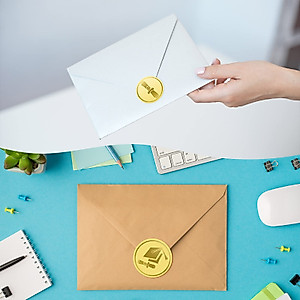 432 Pieces Grad Metallic Sticker Seals Gold Graduation Envelope Seals Grad Stickers for Envelopes Graduation Envelope Sticker Seals Graduation for College High School Graduation Party Favor Decor
