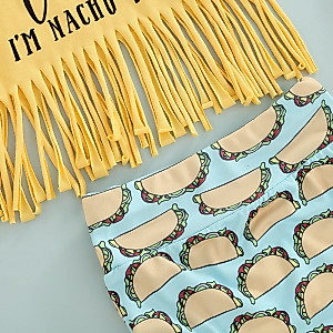 FIOMVA Newborn Baby Girl Clothes Letter Print Tassel T-shirt Top Shorts Headband 3Pcs Summer Outfit Set for Infant 0-24M (Taco-Yellow,0-6 Months)