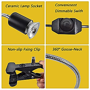Fansisco Reptile Heat Lamp Turtle Lights with Clip, 3 UVA UVB Bulbs (50W) Aquarium Basking Lamp Adjustable Holder, Pet Heating Light Lamp for Reptile Snake Turtle Lizard