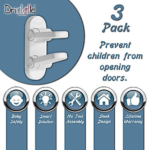 3 Pack - Door Lever Baby Safety Lock - Baby Proofing - Prevent Little Kids from Opening Doors with A Child Proof Door Handle Lock - 3M Adhesive - Driddle