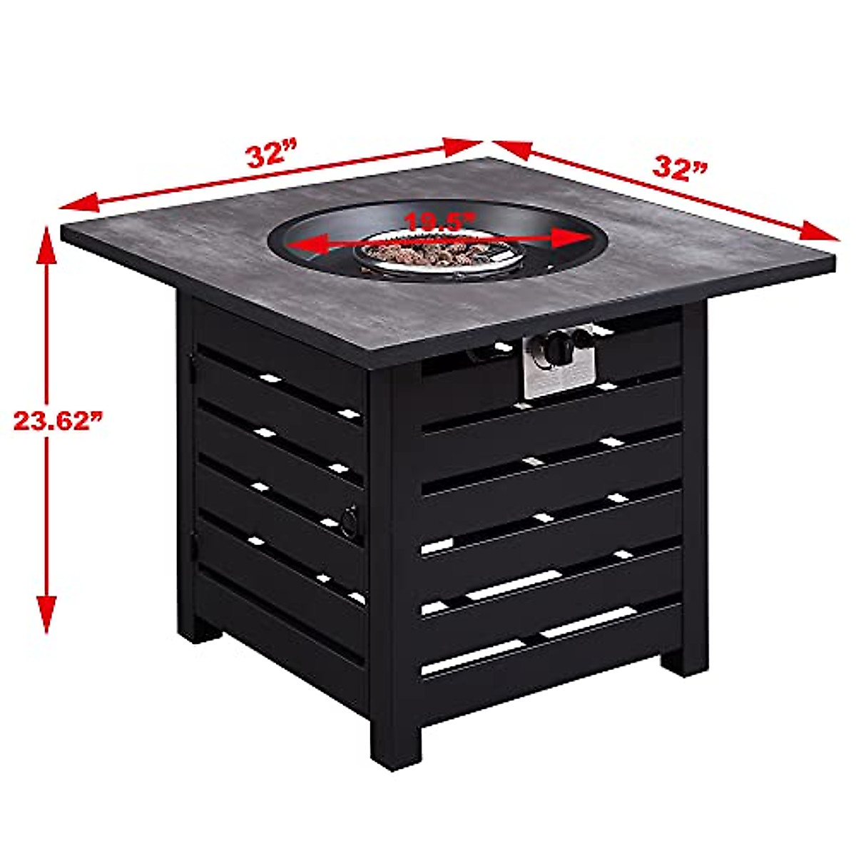 Ehomeline Fire Pit Table, 32” Square 40,000 BTU Auto-Ignition Propane Gas Fire Pit with Waterproof Cover for Courtyard Balcony Garden Terrace, Grey Ceramic Tabletop, CSA Certificationp