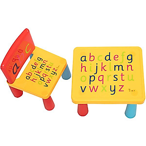 Plastic Children Desk Table and Chair, One Table and One Chair, Reduced Version Mushroom Leg, (16 x 14 x 12) inches