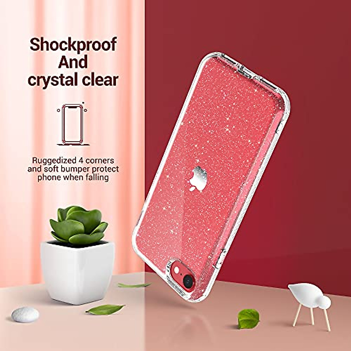 ULAK Compatible with iPhone SE 3 2022 Case, iPhone SE 2020 Case, Clear Glitter Soft TPU Cover Shockproof Protective Phone Case Compatible with iPhone SE 2nd 3rd/iPhone 7/iPhone 8 4.7 Inch Clear