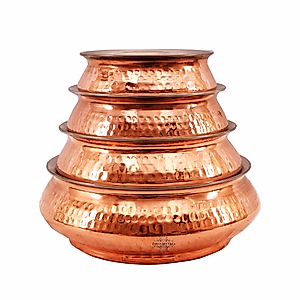 Indian Art Villa Handmade Set Of 4 Steel Copper Mughlai Handi Dish Serving Plat...