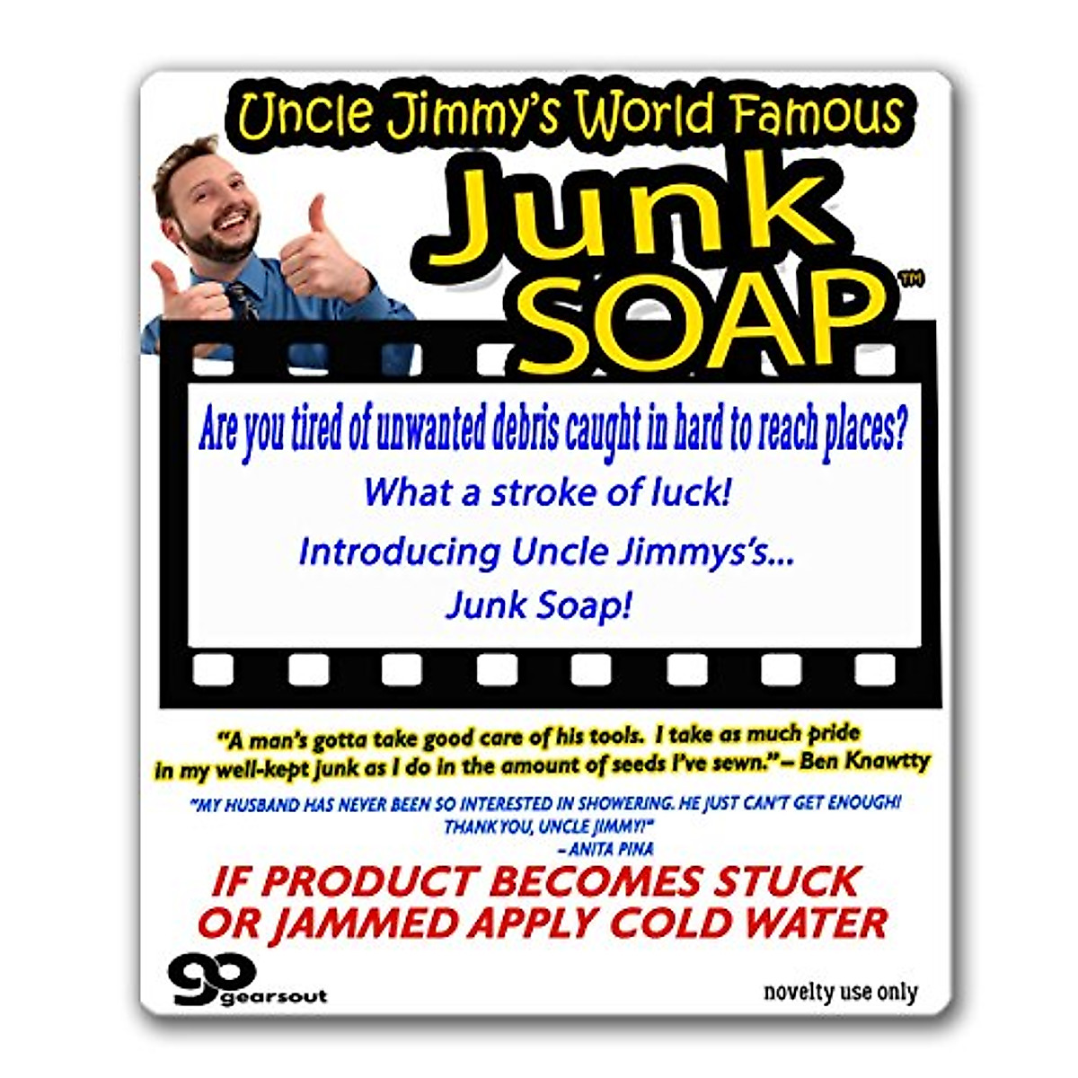 Gears Out Jimmy’s Dirty Junk Soap Cleans Men’s Filthy Junk Funny Novelty Soap for Men Stocking Stuffers for Husband Boyfriend Weird White Elephant Ideas Dirty Santa Party Prizes Novelty Wiener Soap