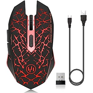 VEGCOO C12 Wireless Gaming Mouse,Rechargeable Mice Silent Click Cordless Mouse with 6 Buttons PC Gaming Mice Advanced Technology with 2.4GHZ Up to 2400DPI for PC Laptop (Red)