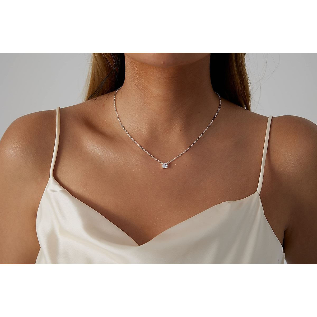 Kyerlyn Diamond Solitaire Pendant Necklaces for Women Filled CZ Necklace Silver Plated Necklace Cubic Zirconia Adjustable Necklace Delicate Simple Jewelry Mothers Day Gift