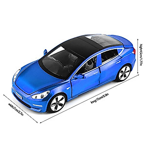 Model 3 Toy Car 1:32 Scale Alloy Car Model 3 Diecast & Pull Back Toy Vehicles Car Toy for 3 to 12 Years Old Toddlers Kids Toy Gift - with Lights and Music (Blue)