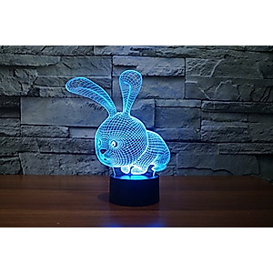 FXUSLGT Animal 3D Rabbit Night Light 16 Color Change LED Remote Control Table Desk Lamp Acrylic Flat ABS Base USB Charger Home Decoration Toy Birthday Xmas Kid Children Gift