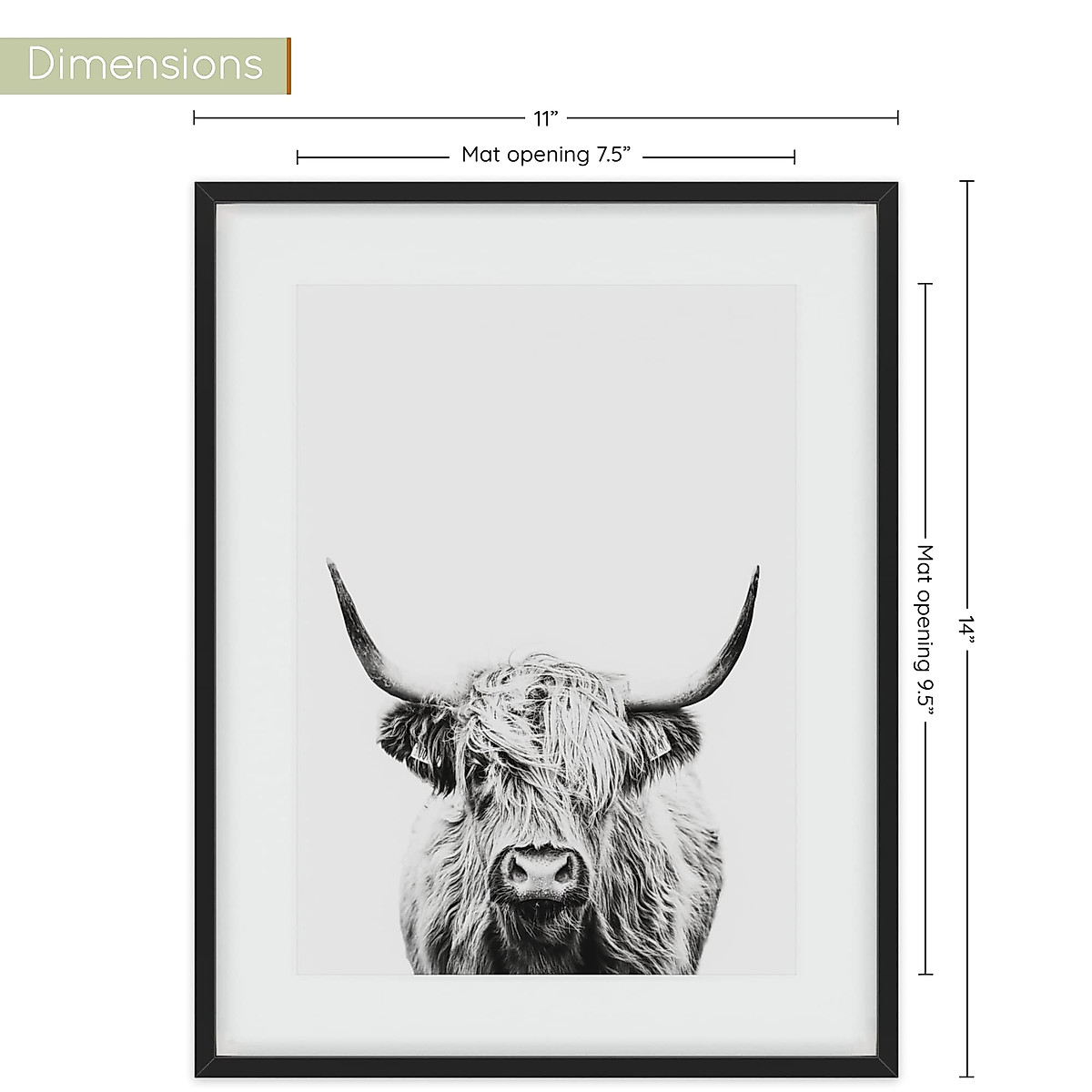 Homeforia - 11x14 inch Metal Picture Frame - 11 x 14 Aluminum Photo Frames - 8x10 Mat - Tempered Glass - Wall Hook Included - Set of 1 - Black