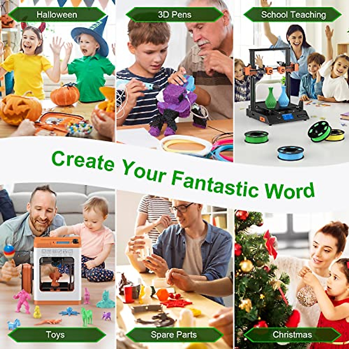 WEEFUN 3D Printer Filament Bundle 250g X 4 Spools, PLA Filament 1.75mm 3D Printing Material, Four Bright Color PLA Filaments Kit for 3D Printer Green/Light-Green/Yellow/Sky Blue, Fit Most 3D Printers