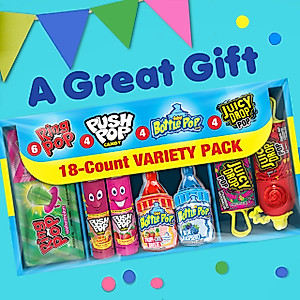Bazooka Candy Brands Easter Candy Box - 18 Count Lollipops W/ Assorted Flavors From Ring Pop, Push Pop, Baby Bottle Pop & Juicy Drop - Easter Candy Gift Box for Easter Parties & Easter Egg Hunts