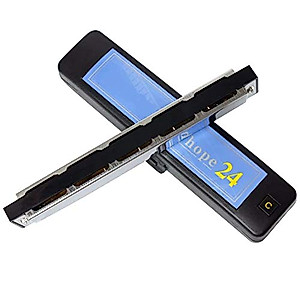WAAZVXS Harmonica 24 Holes Brass Reeds Blues Harp Mouth Organ Key C ABS Comb Wood Musical Instruments Silver 6624 (Color : Key E)