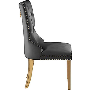 Meridian Furniture Carmen Collection Velvet Upholstered Dining Chair with Sturdy Gold Metal Legs, Set of 2, Grey