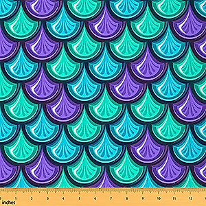 Erosebridal Mermaid Fabric by The Yard, Fish Scales Upholstery Fabric, Girly Rainbow Decorative Fabric, Ocean Life Sea Animal Waterproof Fabric, DIY Craft Patchwork, Colorful, 5 Yards