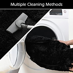 Soft Black Rug for Living Room, Washable 4'X6' Fluffy Shag Area Rug for Bedroom Nursery Room, Throw Shaggy Furry Carpet, Rectangle Faux Fur Plush Fuzzy Rugs for Beside Teen Room Home Décor