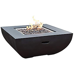 Modeno Aurora Outdoor Fire Pit Propane Table 34 Inches Square Firepit Table Concrete High Floor Clearance Patio Heater Electronic Ignition Backyard Fireplace Cover Lava Rock Included