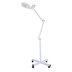 Ejoyous Magnifying Floor Lamp, 5X Glass Lens LED Magnifier Facial Light Rolling Floor Standing Salon Beauty Skincare Tattoo Manicure Equipement with Adjustable Gooseneck - White