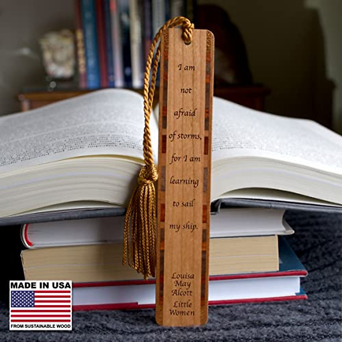 Louisa May Alcott Inspirational Little Women Quote, Engraved Wooden Bookmark - Also Available with Personalization - Made in USA