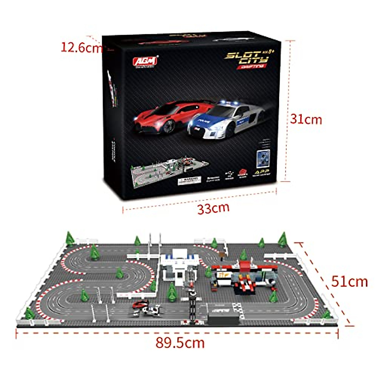 AGM MASTECH Mini Deluxe Block Building N Slot car Race Set GD-11 at 1:87 Scale