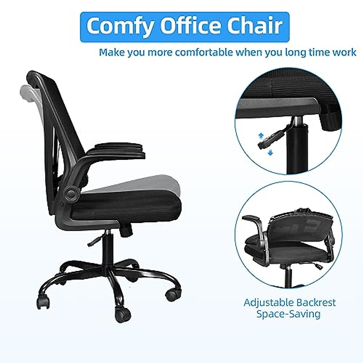 Foldable Executive Mesh Office Chair Ergonomic Swivel Task Computer Desk Chair (Black)
