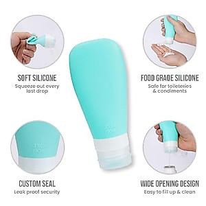 GLOBEGEAR TSA Approved Silicone Travel Bottles Leak Proof & Travel Size Containers for Toiletries Travel Kit with TSA Liquids Travel Bag (model GG3)