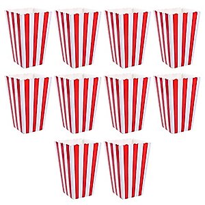 STOBOK Popcorn Boxes,Classic Popcorn Containers Paper Popcorn Buckets Carnival Red White Stripes Popcorn Bags Popcorn Tubs or Movie Night