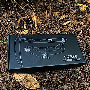 Black Sharp Edge Folding Sickle Weeder Gargening Hand Tool Portable Safety Wooden Handle Manual Grass Lawn with Sheath