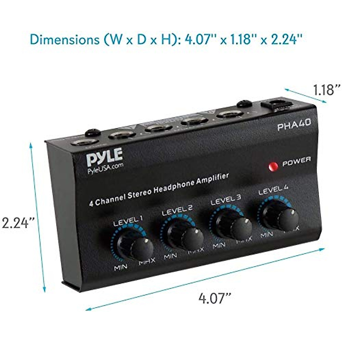 PYLE-PRO 4-Channel Portable Stereo Headphone Amplifier-Professional Multi-Channel Mini Earphone Splitter Amp w/4 ¼” Balanced TRS Headphones Output Jack and 1/4' TRS Audio Input For Sound Mixer-PHA40.