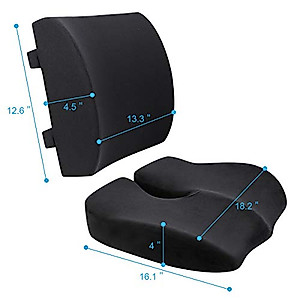 Wishcush Seat Cushion and Lumbar Support Pillow Set for Car Office Chair, Memory Foam Coccyx Seat Cushion for Lower Back, Tailbone, Sciatica Pain Relief…