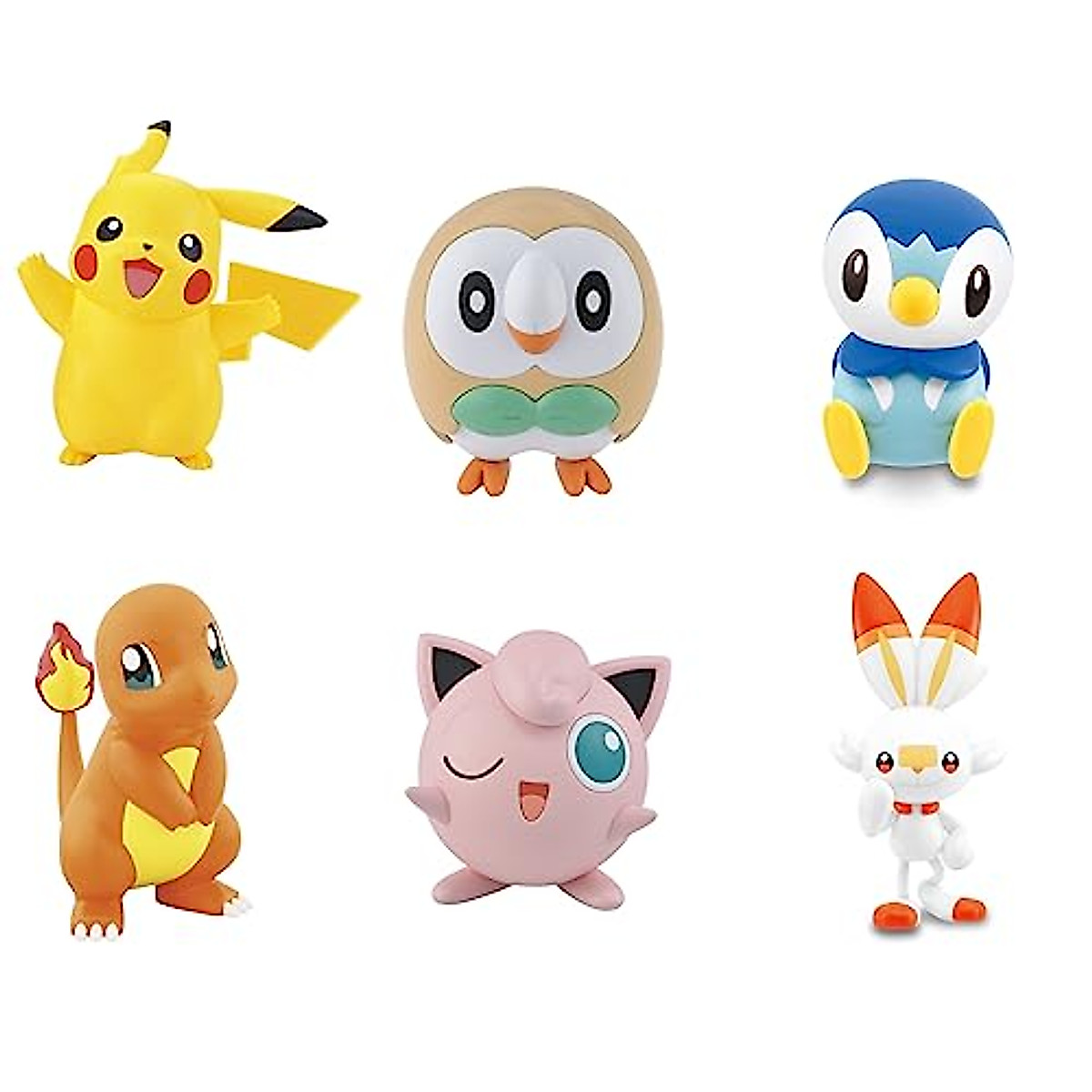 Bandai Hobby Pokemon Model Kit Set of 6 - Pikachu, Rowlet, Piplup, Charmander and More