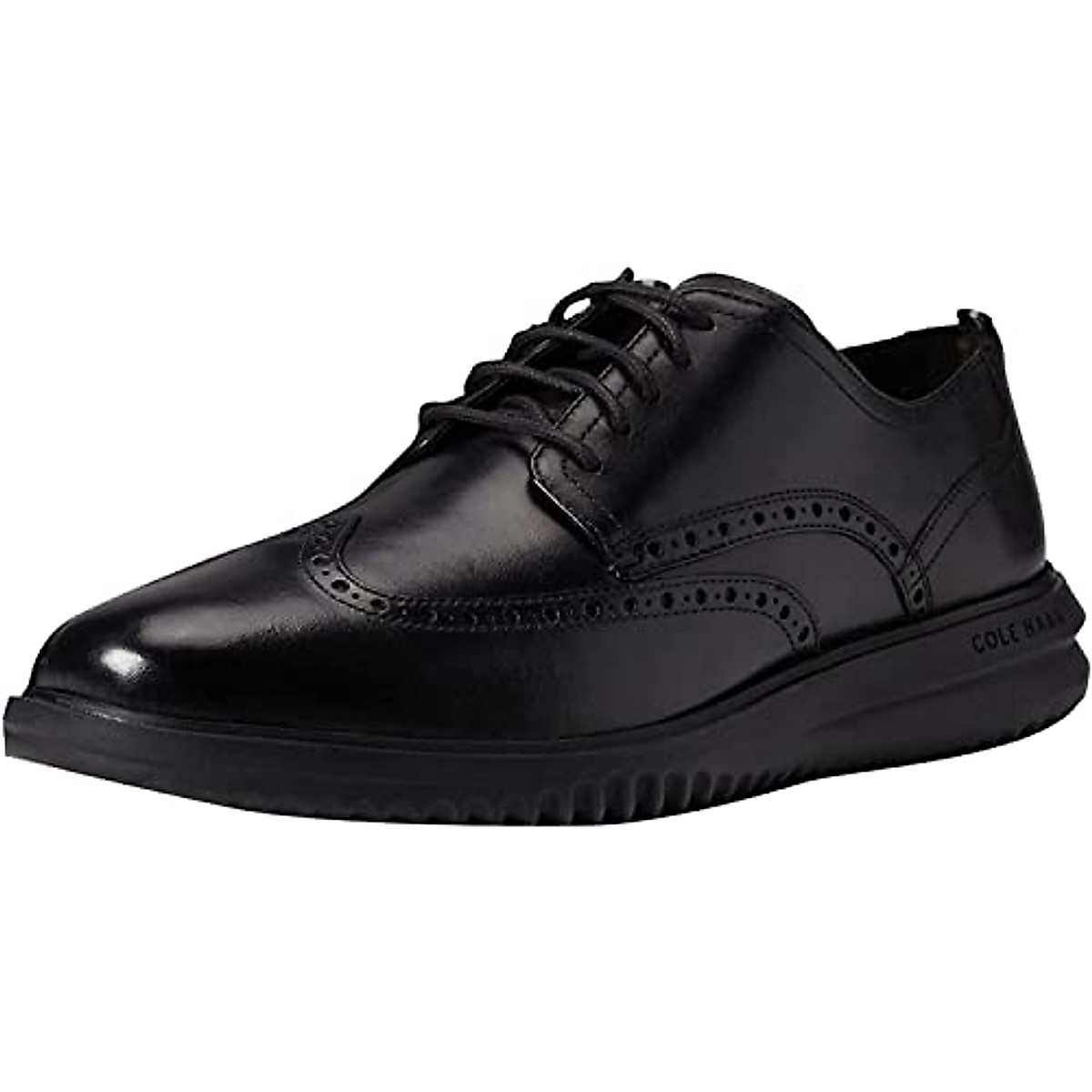 Cole Haan Men's Grand+ Wingtip Oxford, Black Leather/Black, 10