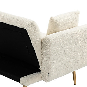 SZLIZCCC Accent Sofa, Mid Century Modern Teddy Velvet Fabric Couch， Convertible Futon Sofa Bed ，Recliner Couch Accent Sofa Loveseat Sofa with Gold Metal Feet (White Teddy)