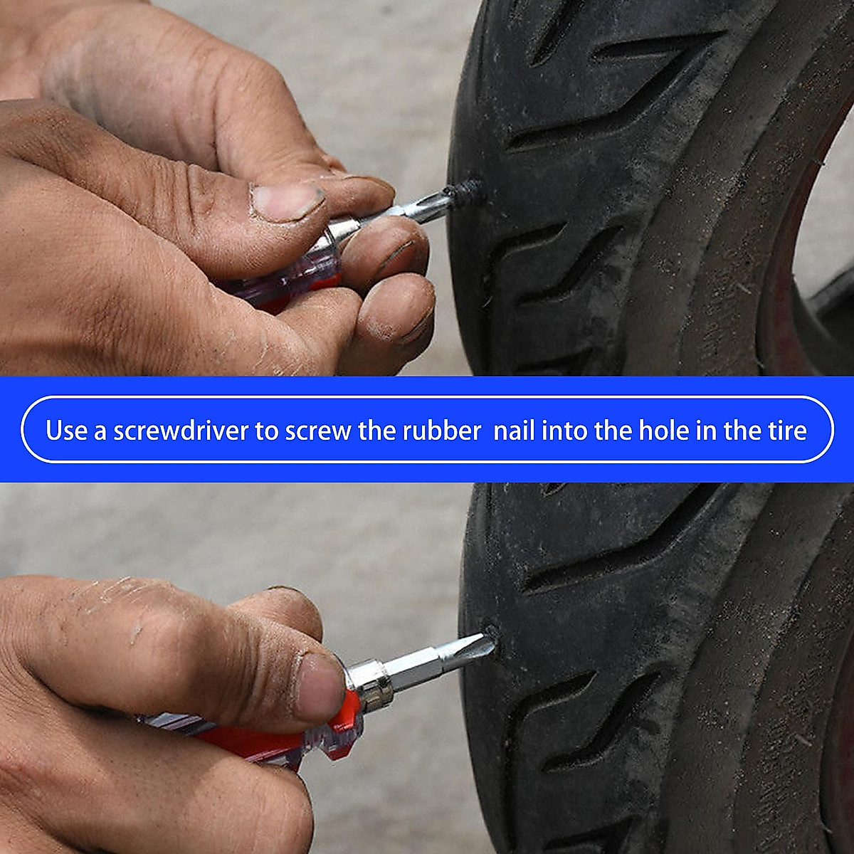 QODOLSI 30 PCS Car Tire Repair Rubber Nail for Tire Puncture Repair, Waterproof Vehicle Tire Rapid Repair Tools, Universal Durable Auto Tire Repair Nails for Motorcycle Truck ATV Jeep Tractor (Black)