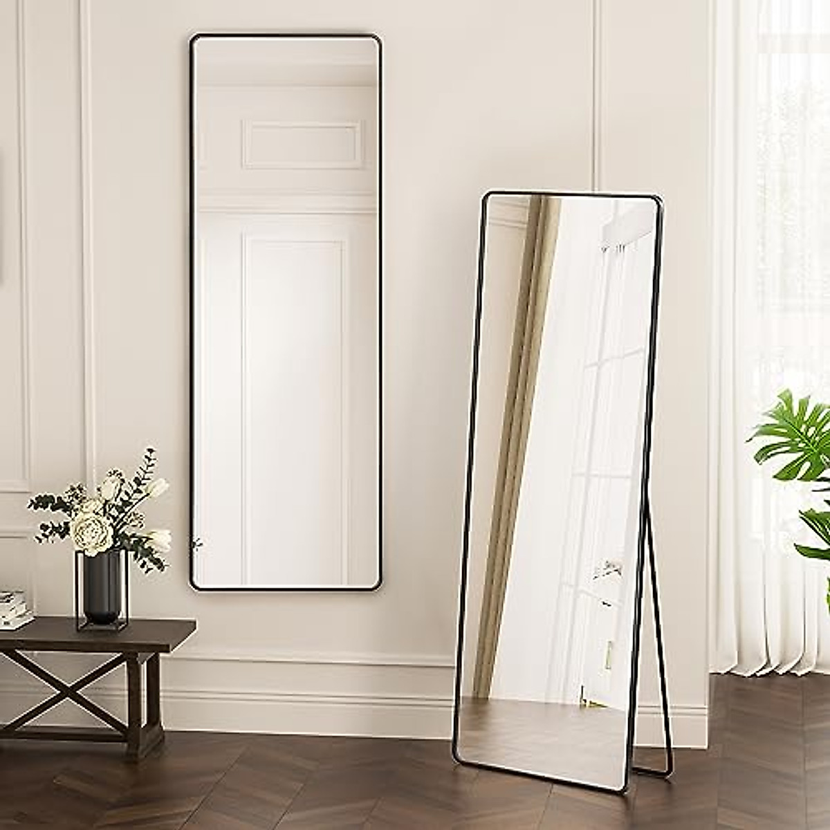 Antok Floor Mirror, 64"x21" Full Length Mirror with Stand, Full Length Wall Mirror, Glassless Mirror Full Length, Floor Mirror Freestanding, Wall Mounted Mirror for Bedroom Living Room, 64"x21"(Black)