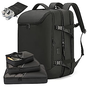 TANGCORLE 50L Carry on Travel Backpack, Expandable Airline Approved Backpacks with 3 Packing Cubes fit 17 inch Laptop, Water Resistant Convertible Suitcase backpack for Men Women