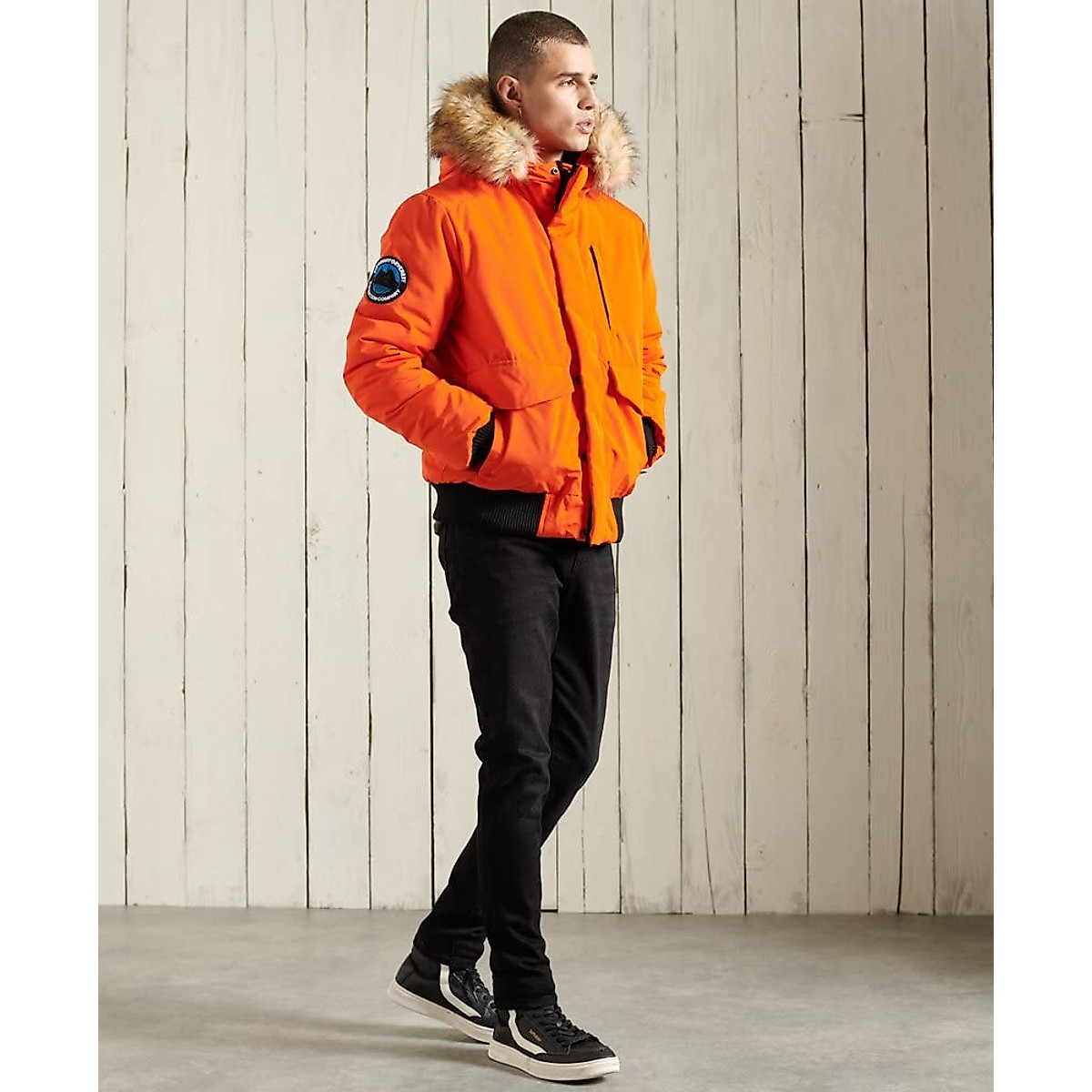 Superdry Mens Everest Bomber Jacket, Zip And Popper Fastening Orange Size M