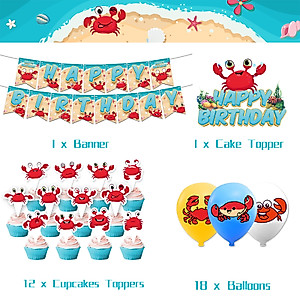 Crab Birthday Party Supplies Crab Party Decorations Includes Crab Happy Birthday Banner Cake Topper Cupcake Toppers Balloons for Crab Party, Seafood Party, Ocean Party