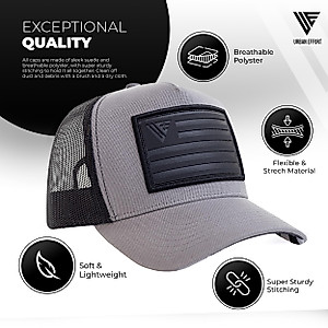 Urban Effort Snapback Trucker Hat | Breathable Mesh Baseball Cap for Men & Women Adjustable Fit American Flag Hat for Casual (Gray)