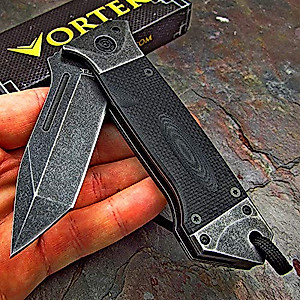 VORTEK Ball Bearing Pivot System Heavy Duty EDC Folding Pocket Knife: 8Cr13MoV Razor Sharp Blade - LMF Style Pommel with Lanyard - Smooth Fast One Hand Opening