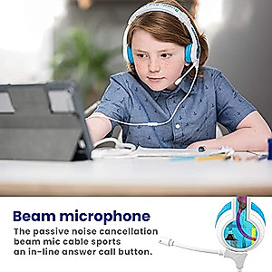 ONANOFF BuddyPhones School+ Safe Audio School Headphones for Kids, High-Performance BeamMic, Detachable BuddyCable, Anti-Allergic Earpad with Carry Bag, Blue