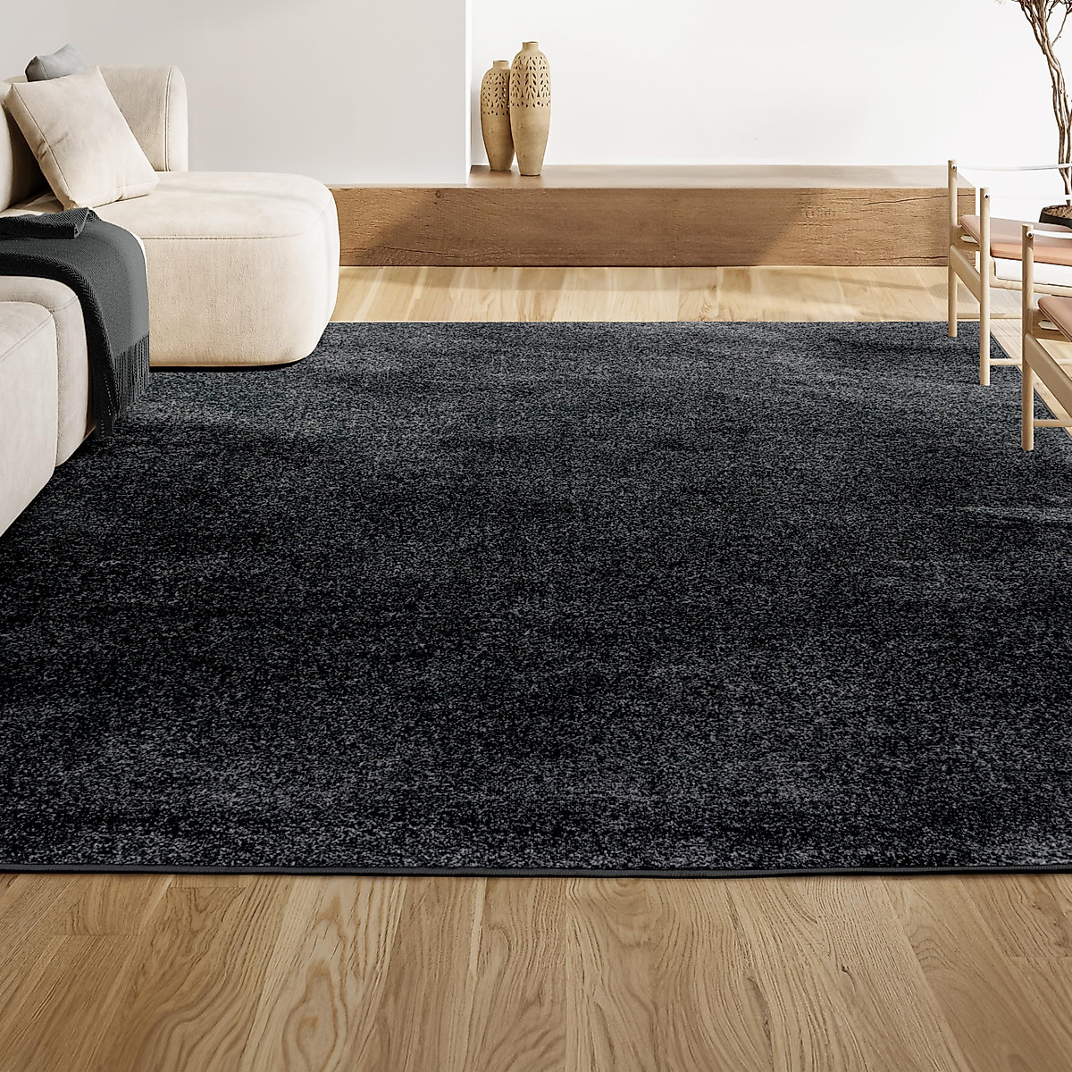 JONATHAN Y SEU100I-8 Haze Solid Low-Pile Indoor Area-Rug Casual Contemporary Solid Traditional Easy-Cleaning Bedroom Kitchen Living Room Non Shedding, 8 ft x 10 ft, Black