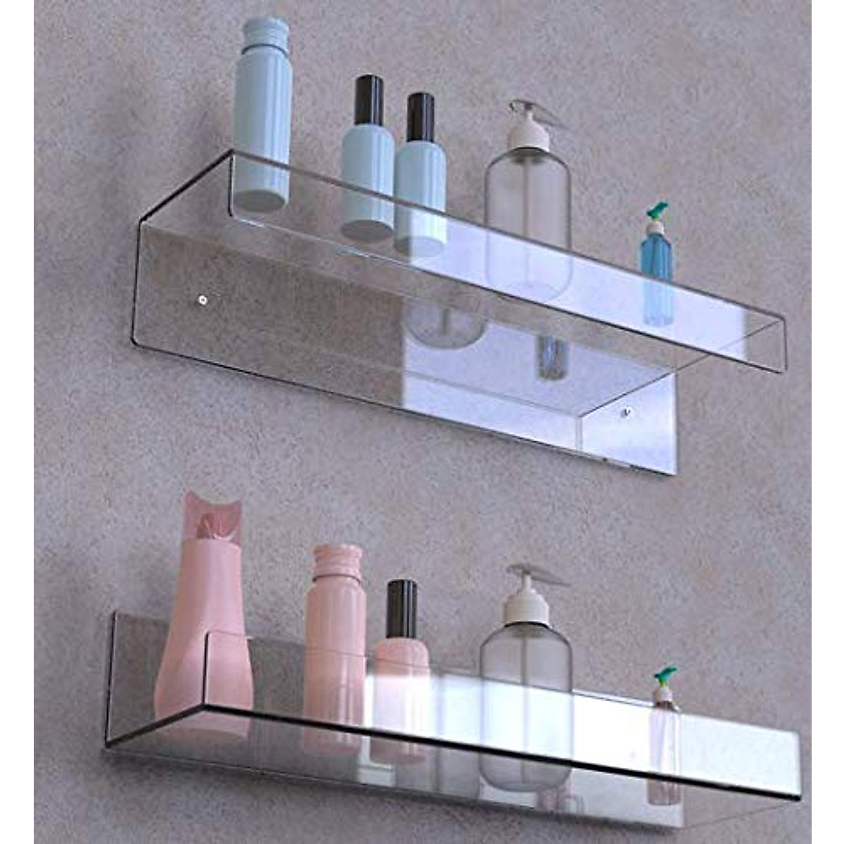 Cq acrylic 4 Pack Clear Acrylic Floating Wall Ledge Shelf,15" Invisible Wall Mounted Nursery Kids Floating Bookshelf for Kids Room,U Modern Picture Ledge Display Toy Storage Wall Shelf,Clear