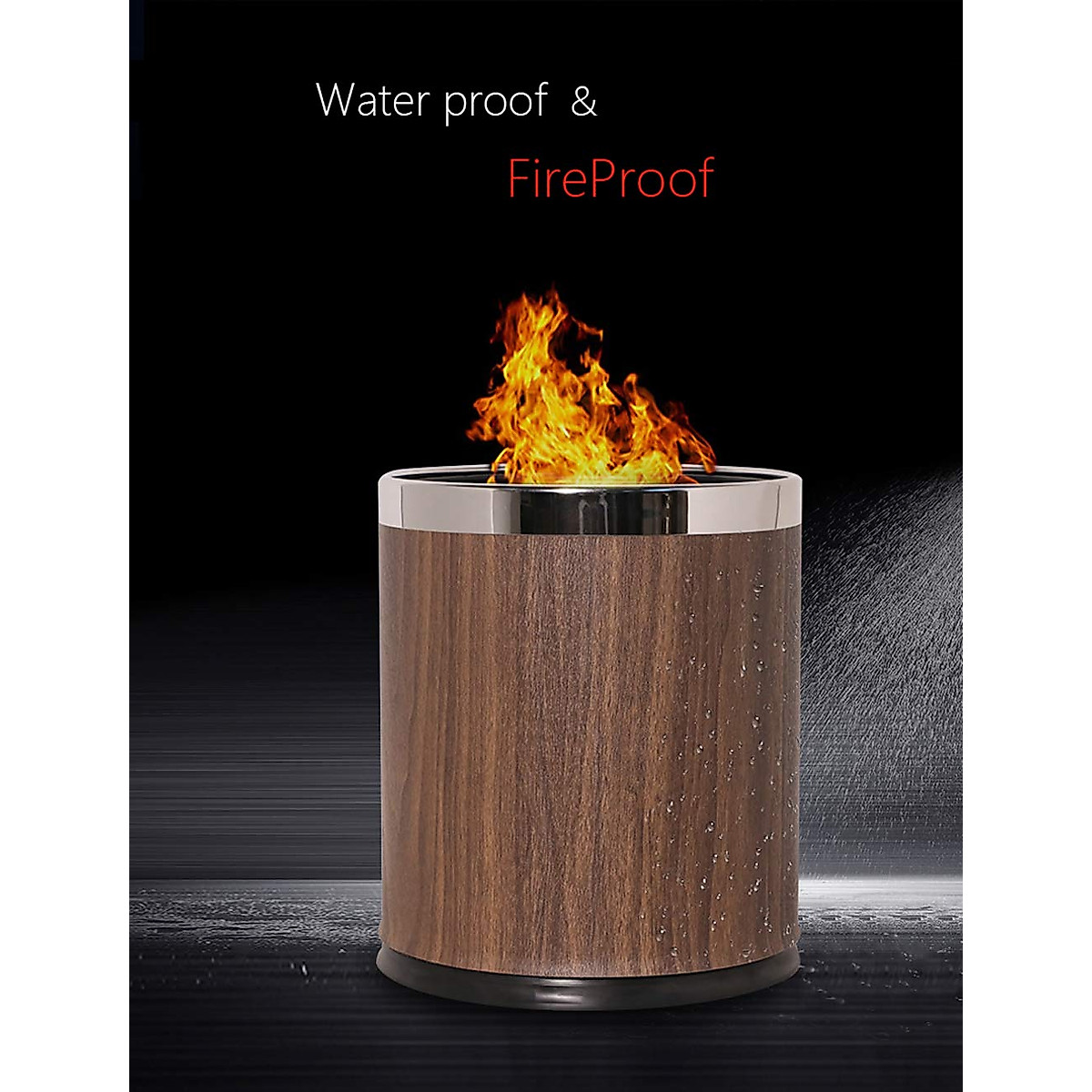 GohomeLoby Metal Trash Can, Double Cans Top Open Without Lid Waste Bin Hotel Office Wastebasket (Walnut Leather Silver Ring)