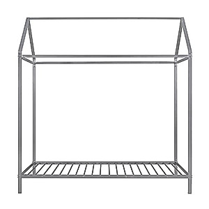 YuiHome House Bed Frame Twin Size, Kids Bed Frame Metal Platform Bed Floor Bed for Kids Boys Girls No Box Spring Needed ，Silver