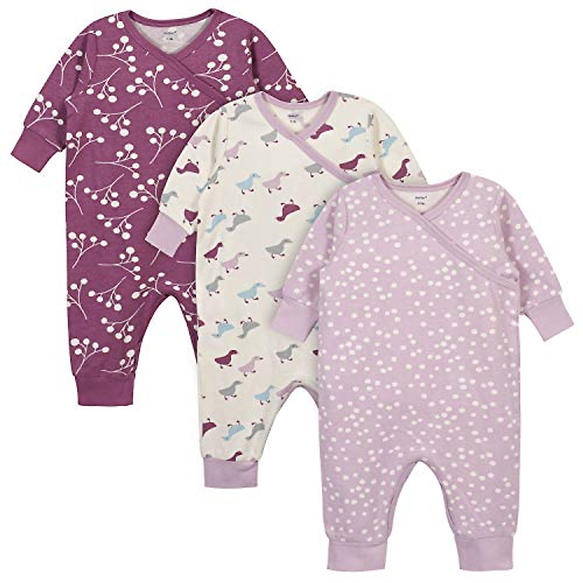 Grow by Gerber Baby Girls 3-Pack Coverall Set, Pink/Ivory, 3-6 Months